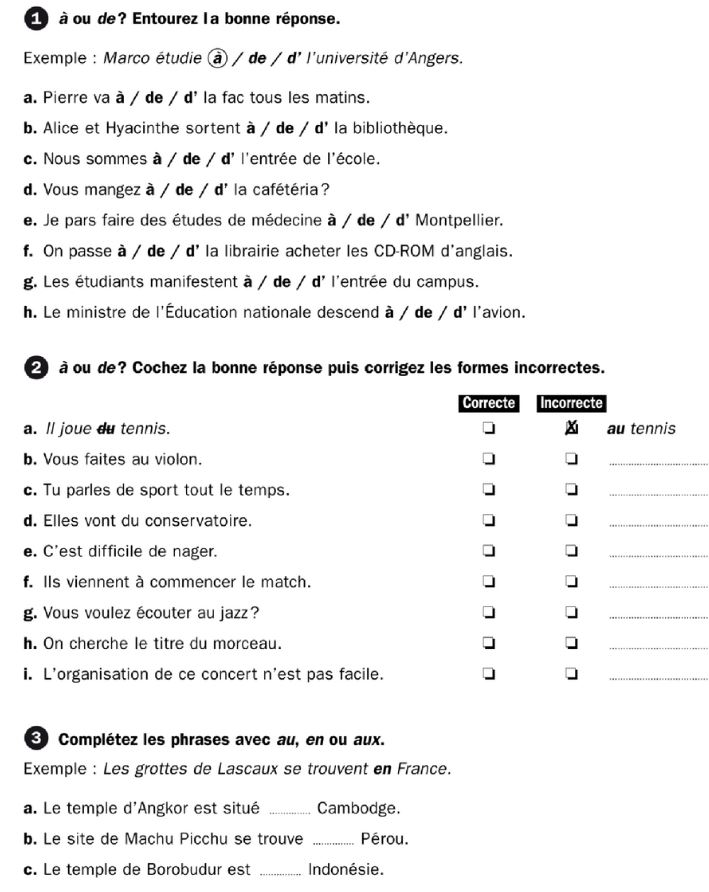 Prepositions - review and practice - Online French Tutor