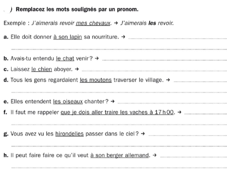 Replacing words in French - Pronoms (Levels A and +)